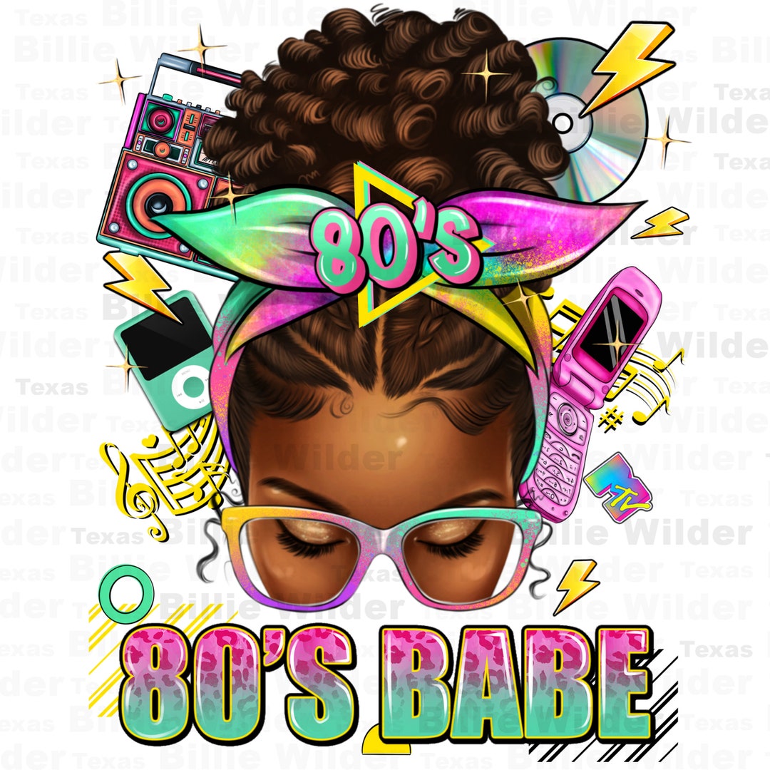 80's Babe Afro Messy Bun Png Sublimation Design Download, Vintage Png ...