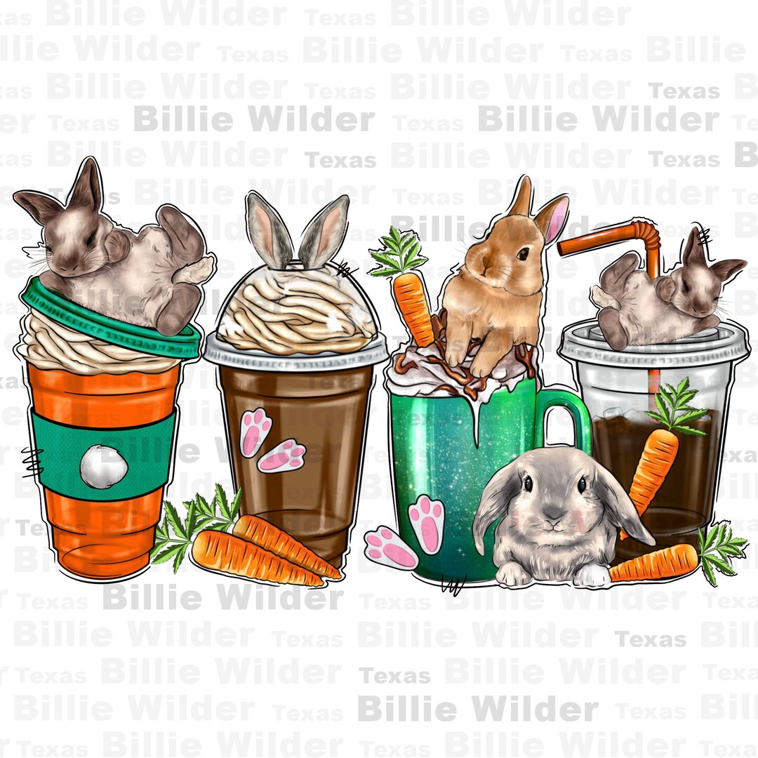 Rabbit Coffee Cups Png Sublimation Design Download, Animal Coffee Cups ...