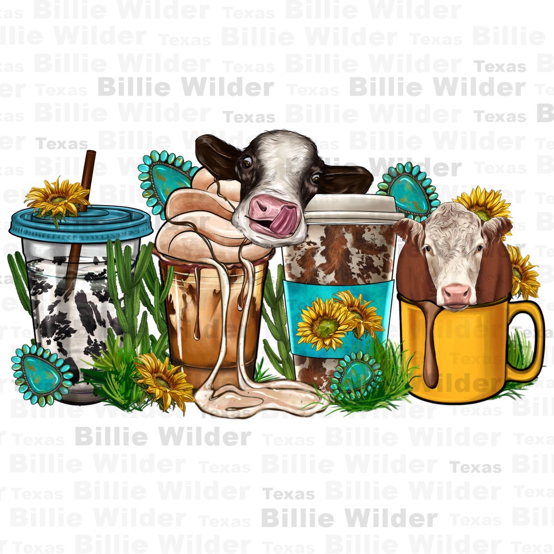 Western Cow Coffee Cups Png Sublimation Design Download, Animal Coffee ...