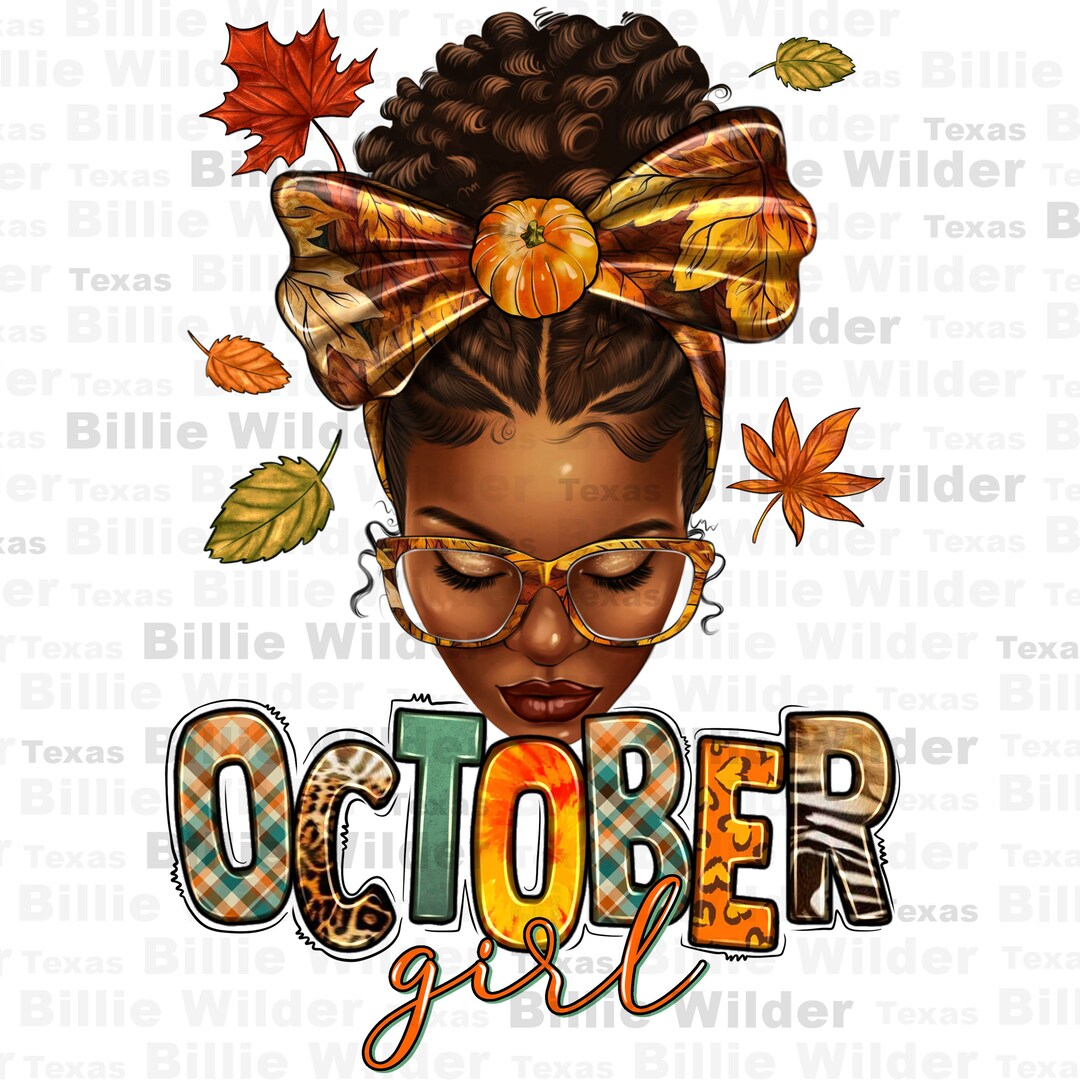 Afro October Girl Messy Bun Png Sublimation Design Download, Thankful ...