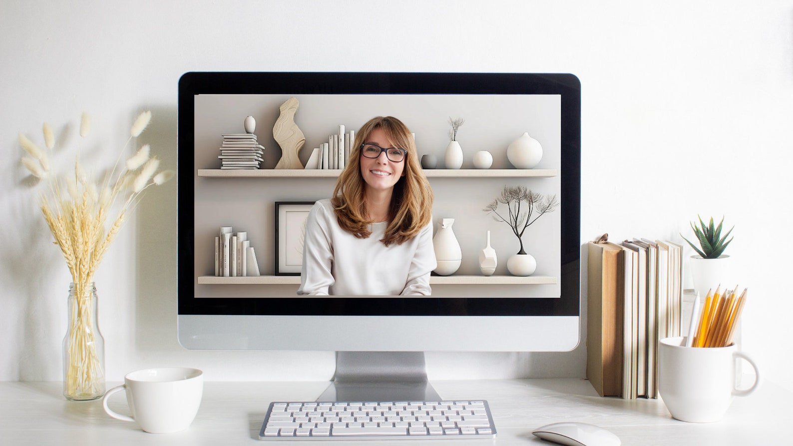 Home Office Background Virtual Videoconference Gray White Modern ...