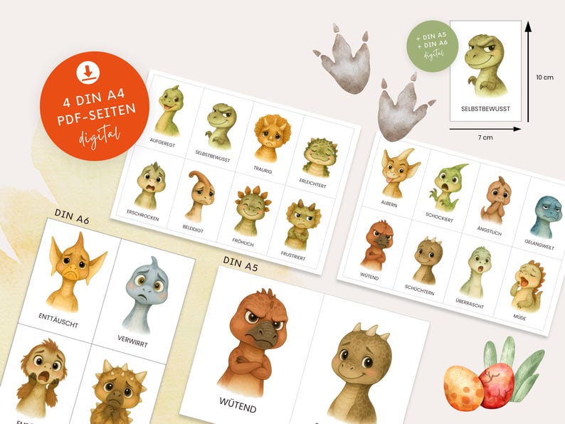 Dinosaur Feeling Cards and Emotion Cards for Children, Feelings for ...