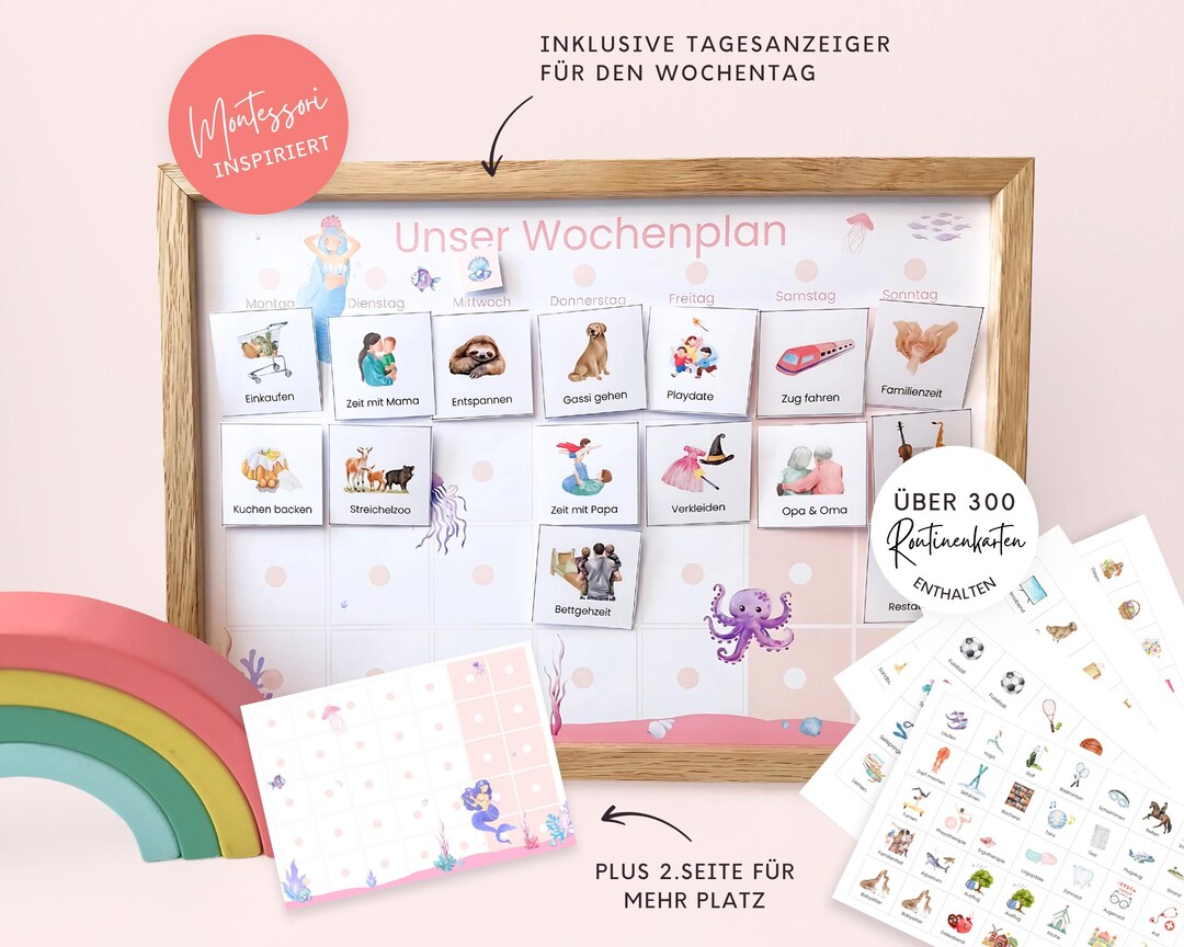 Montessori Rosa Meerjungfrau Wochenplan Für Kinder, Routineplan Mit ...