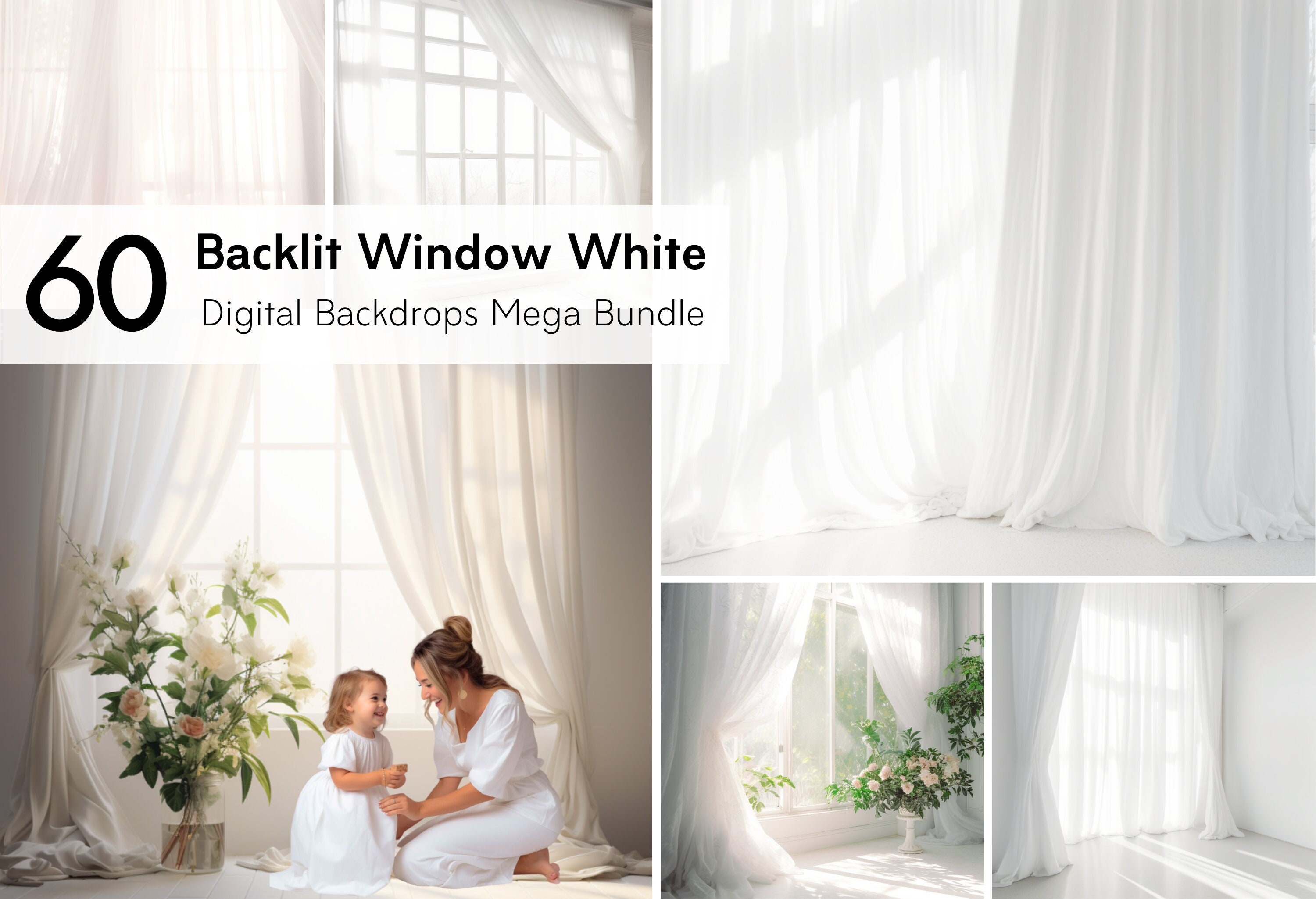 60 Backlit Window Digital Backdrops Bundle, White Room, Photoshop ...