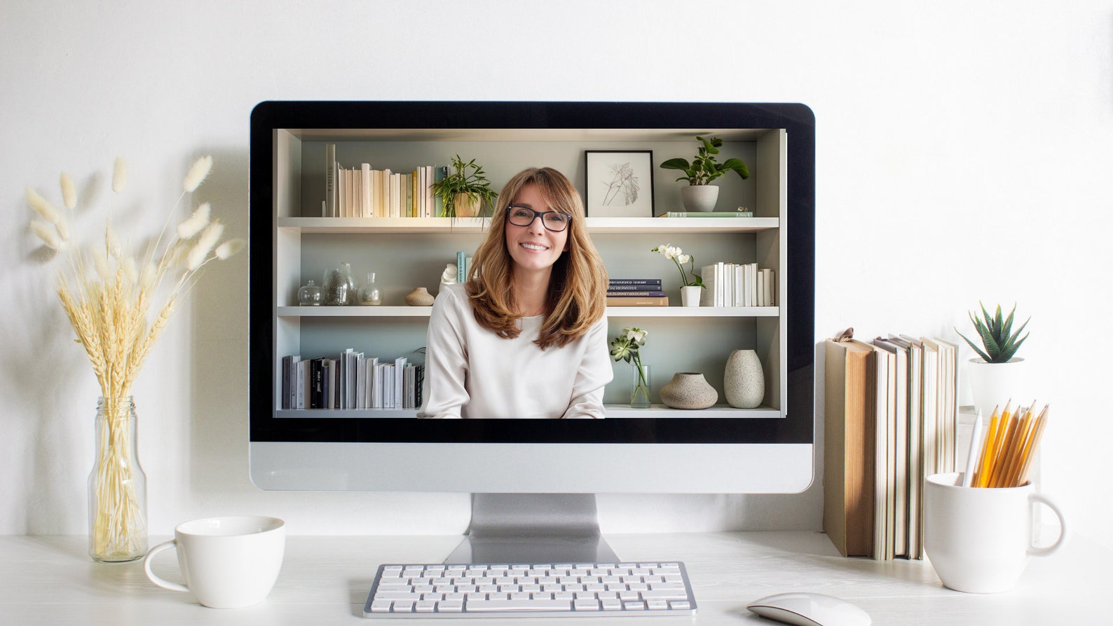 Zoom Background Virtual Videoconference Green Plant Cozy Shelving Zoom ...