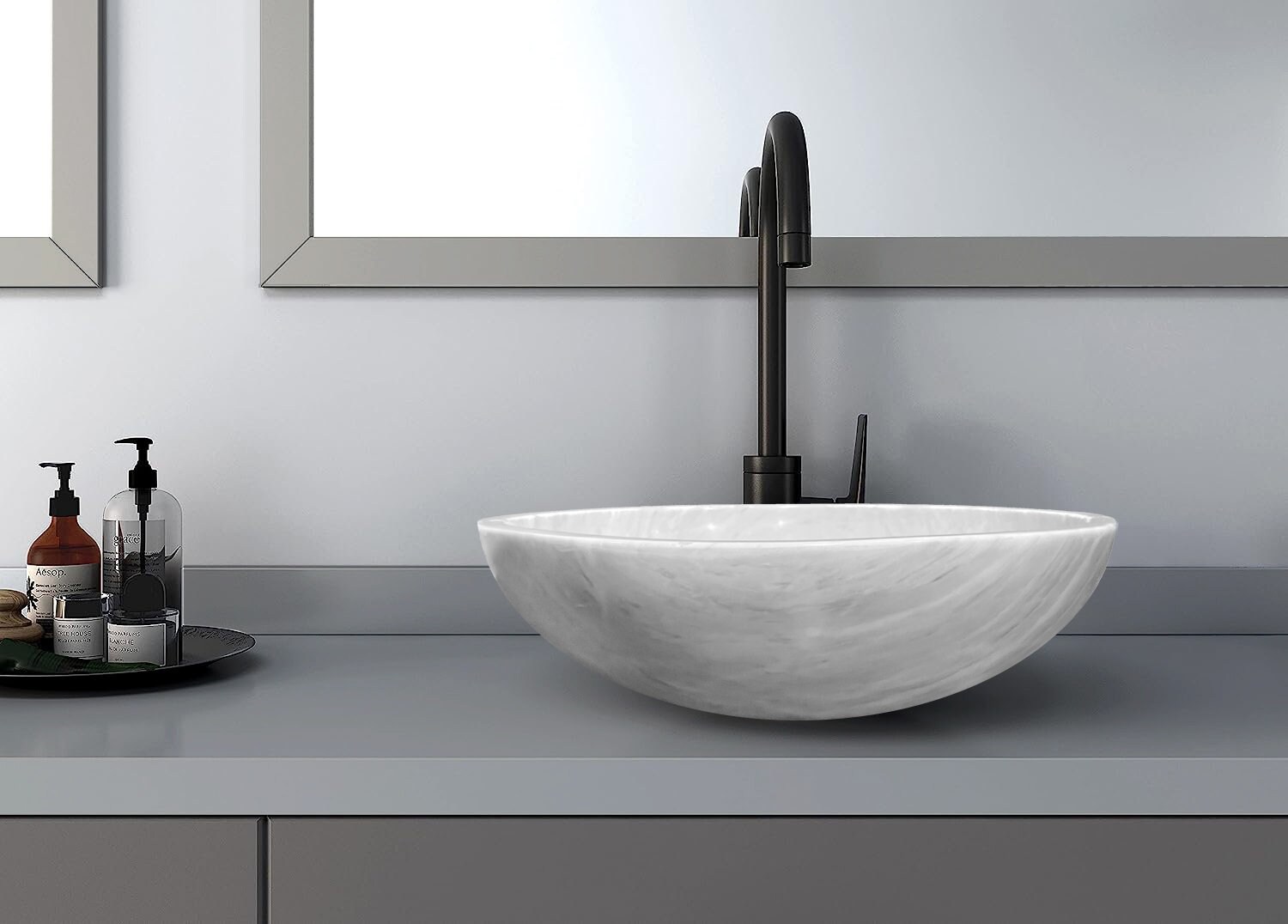 Modern Marble Vessel Sink - Round - Above Counter Bathroom Sink - 100 % ...