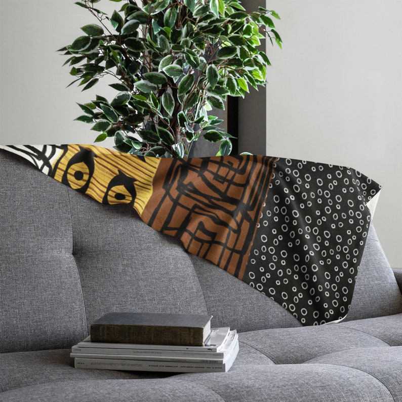 African Mud Cloth Velveteen Throw Blanket – Afrocentric Patterned Sofa ...