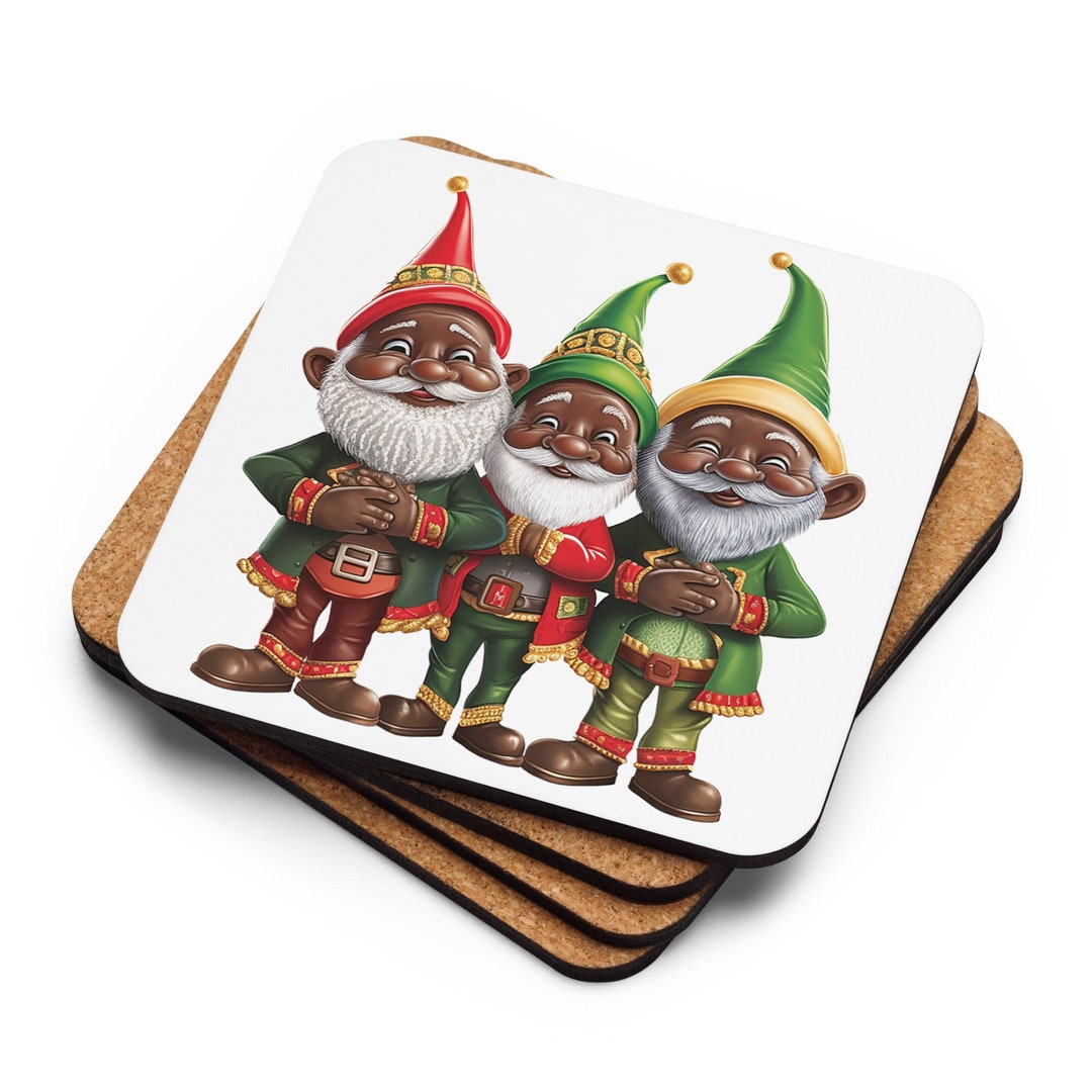 Black Santa Claus Elves Cork-back Coaster Black Christmas - Etsy