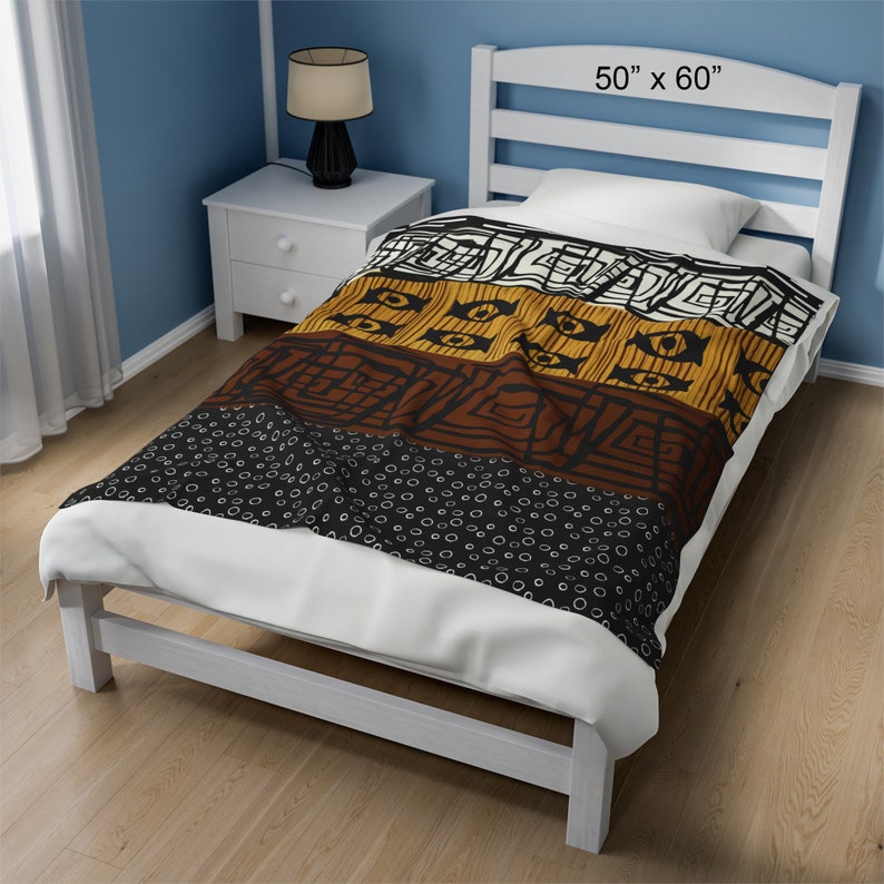 African Mud Cloth Velveteen Throw Blanket – Afrocentric Patterned Sofa ...