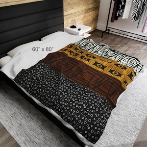 African Mud Cloth Velveteen Throw Blanket – Afrocentric Patterned Sofa ...
