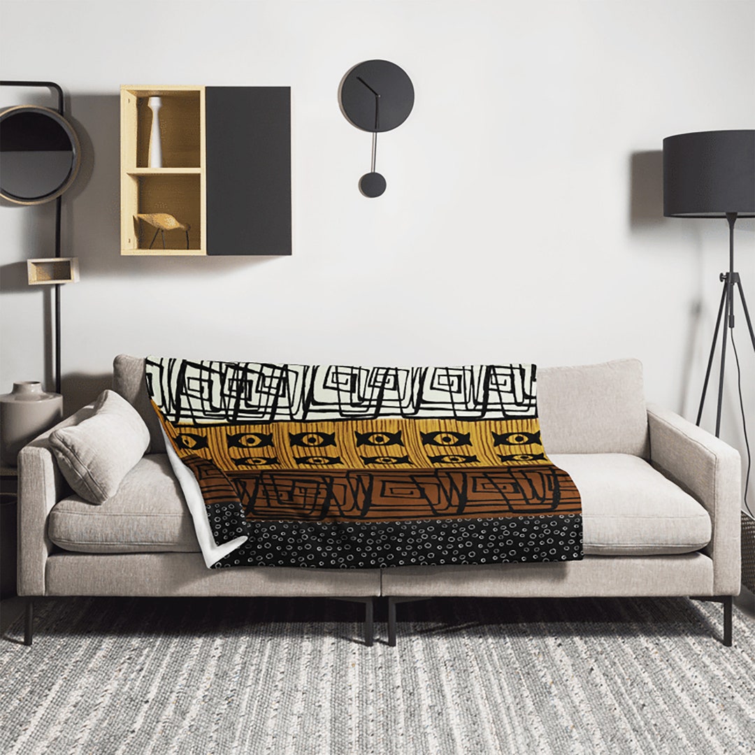 African Mud Cloth Velveteen Throw Blanket – Afrocentric Patterned Sofa ...