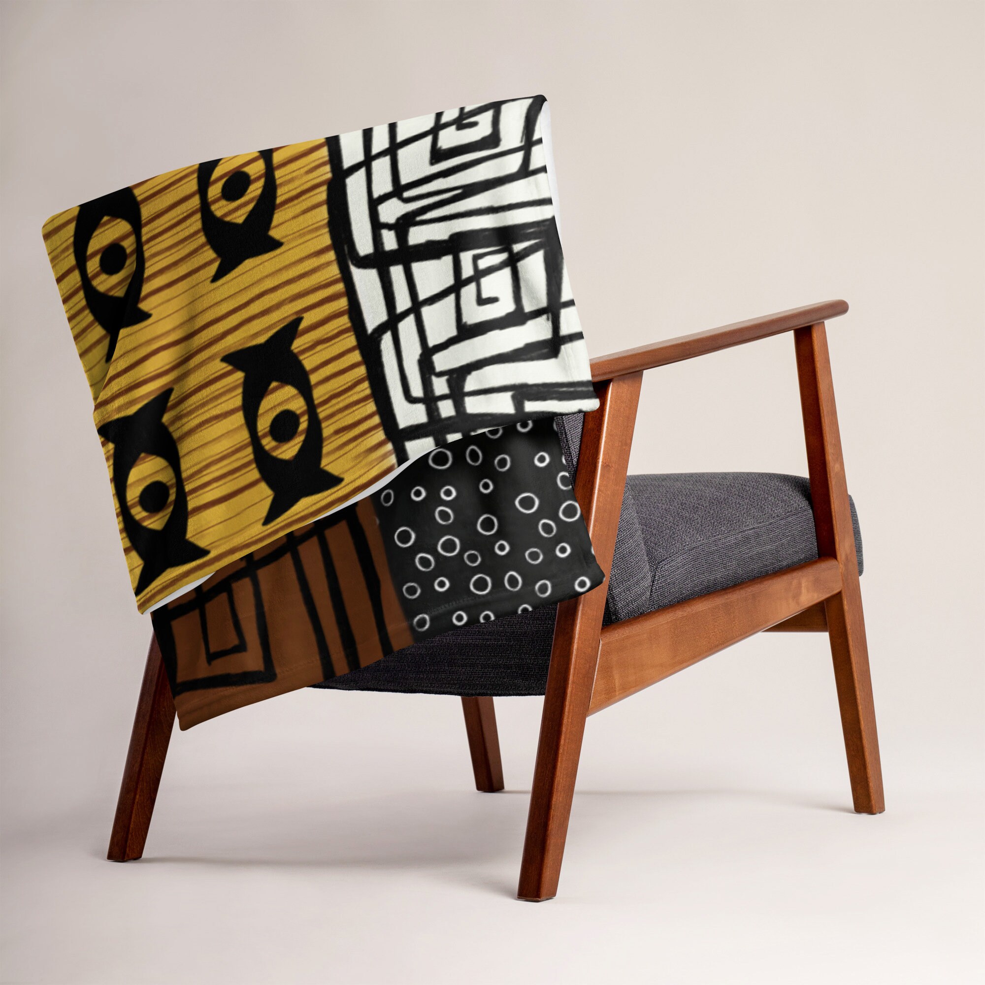 African Mud Cloth Velveteen Throw Blanket – Afrocentric Patterned Sofa ...