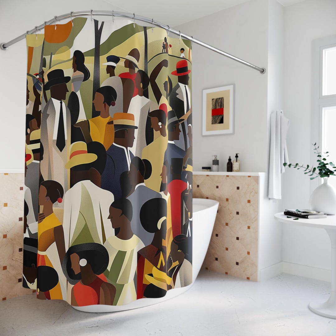 Juneteenth Shower Curtain: Afrocentric Picnic in the Park Bathroom ...