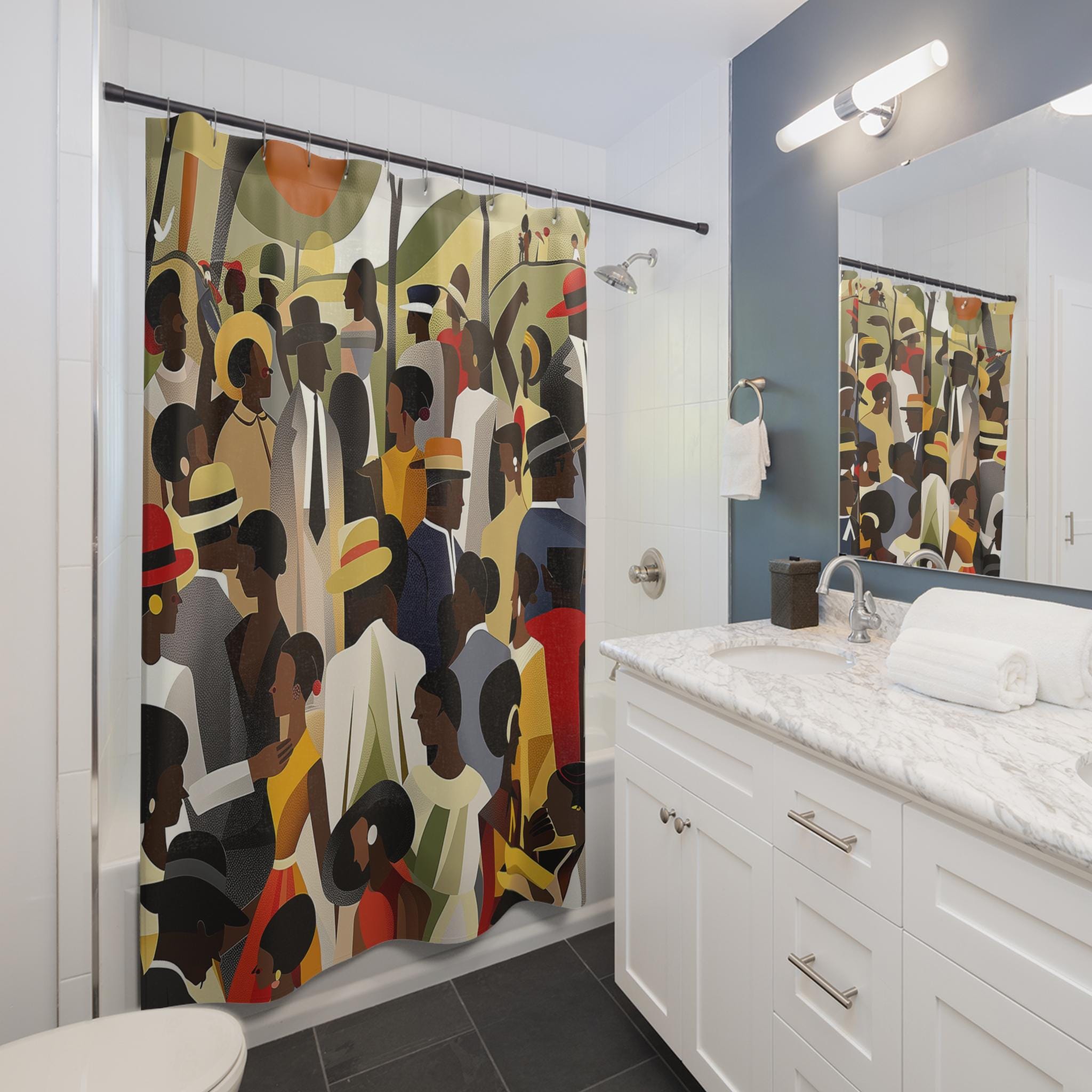 Juneteenth Shower Curtain: Afrocentric Picnic in the Park Bathroom ...
