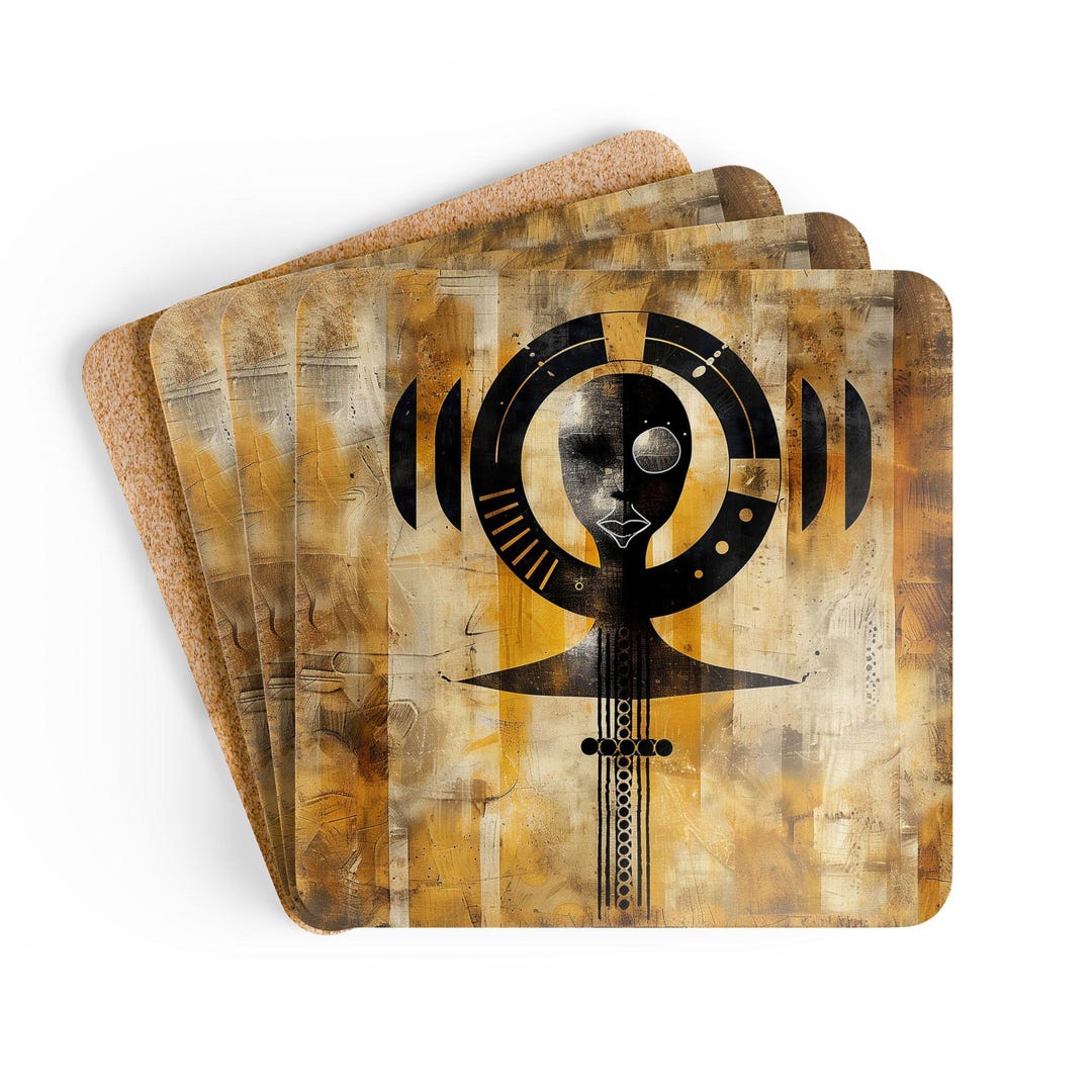 African Ghana Symbol Drink Coasters - Ashanti Fertility Doll Design ...