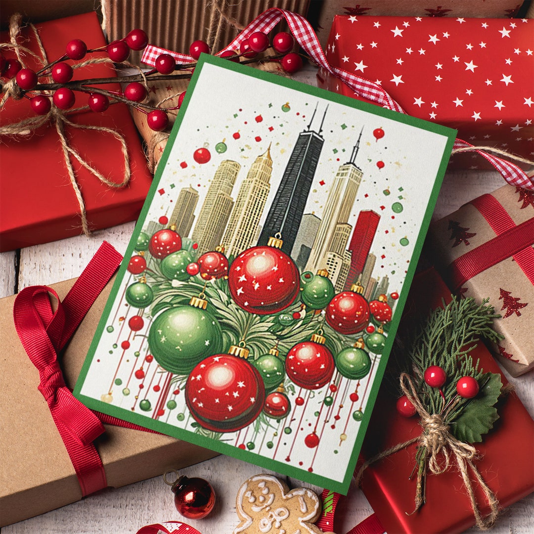 Chicago Christmas Card: Watercolor Skyline Holiday Greeting - Etsy