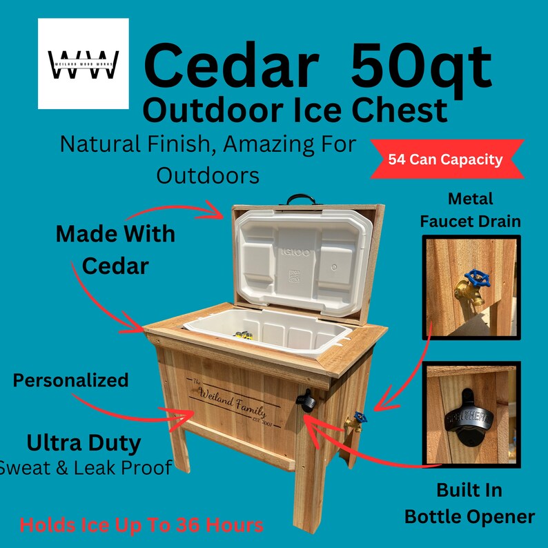 Oversized Rustic Ice Chest Cooler Stand With Brass Drain, Bottle Opener ...