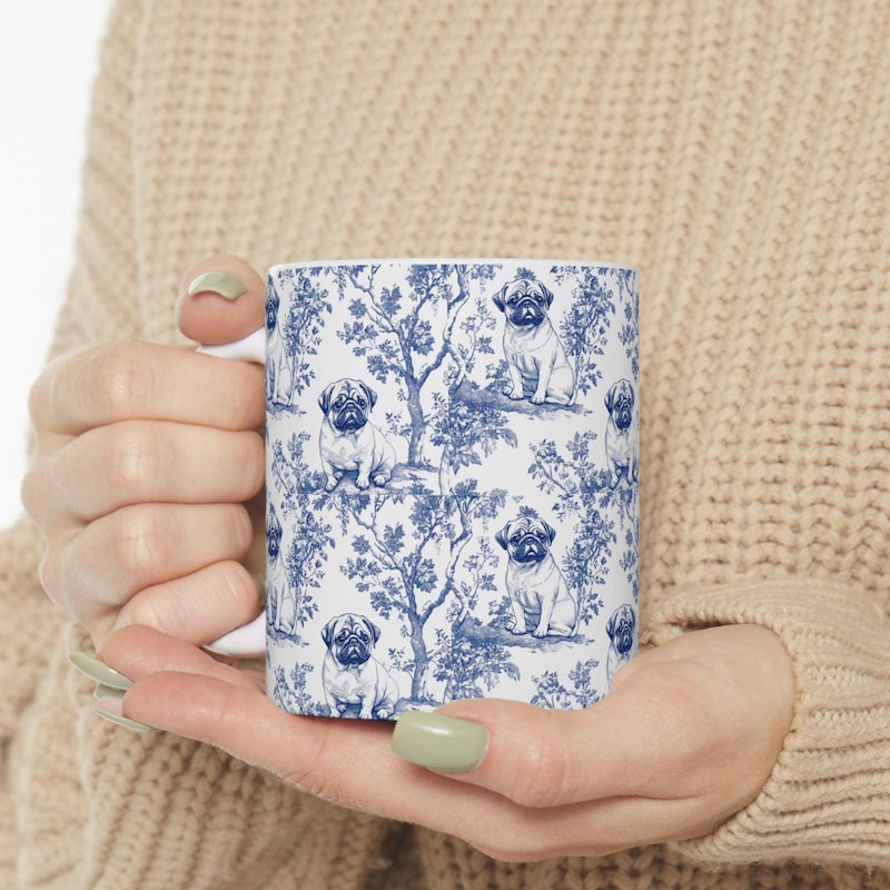 Blue and White Toile Mug - Etsy