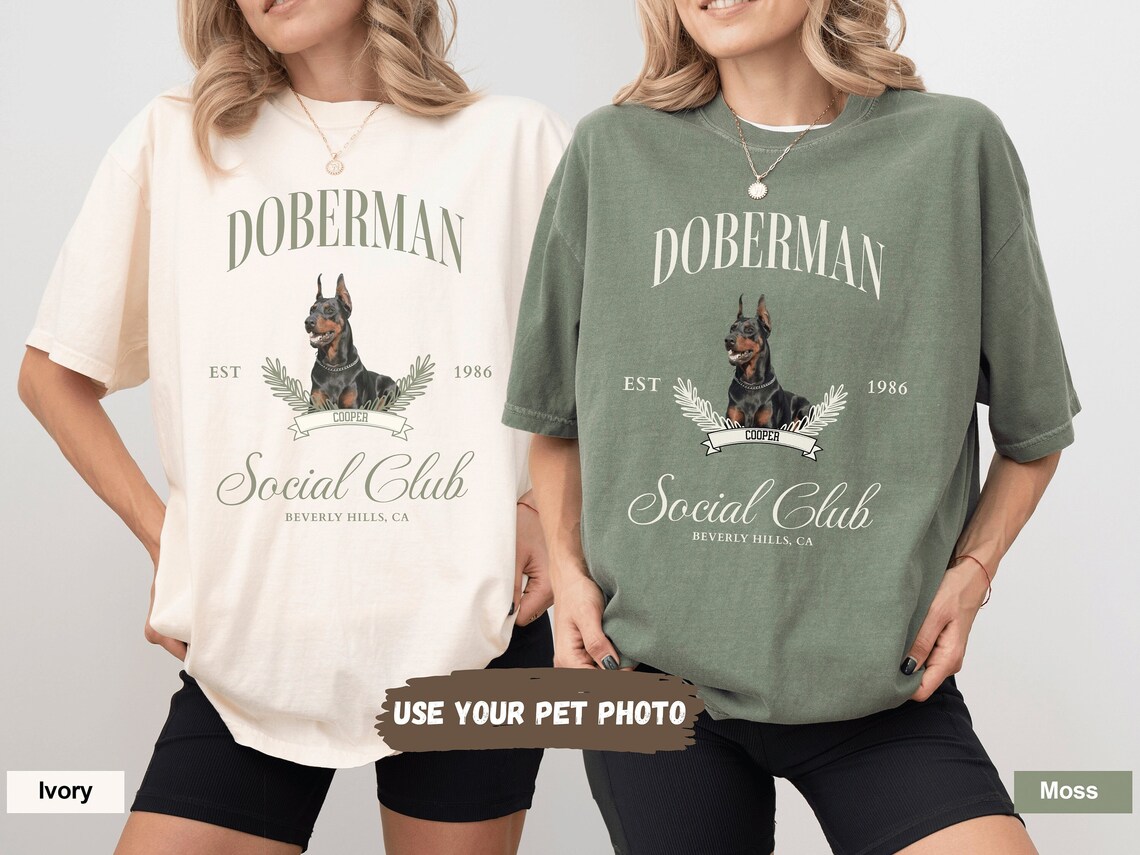 Custom Doberman Portrait and Name Social Club Shirt, Doberman Shirt ...