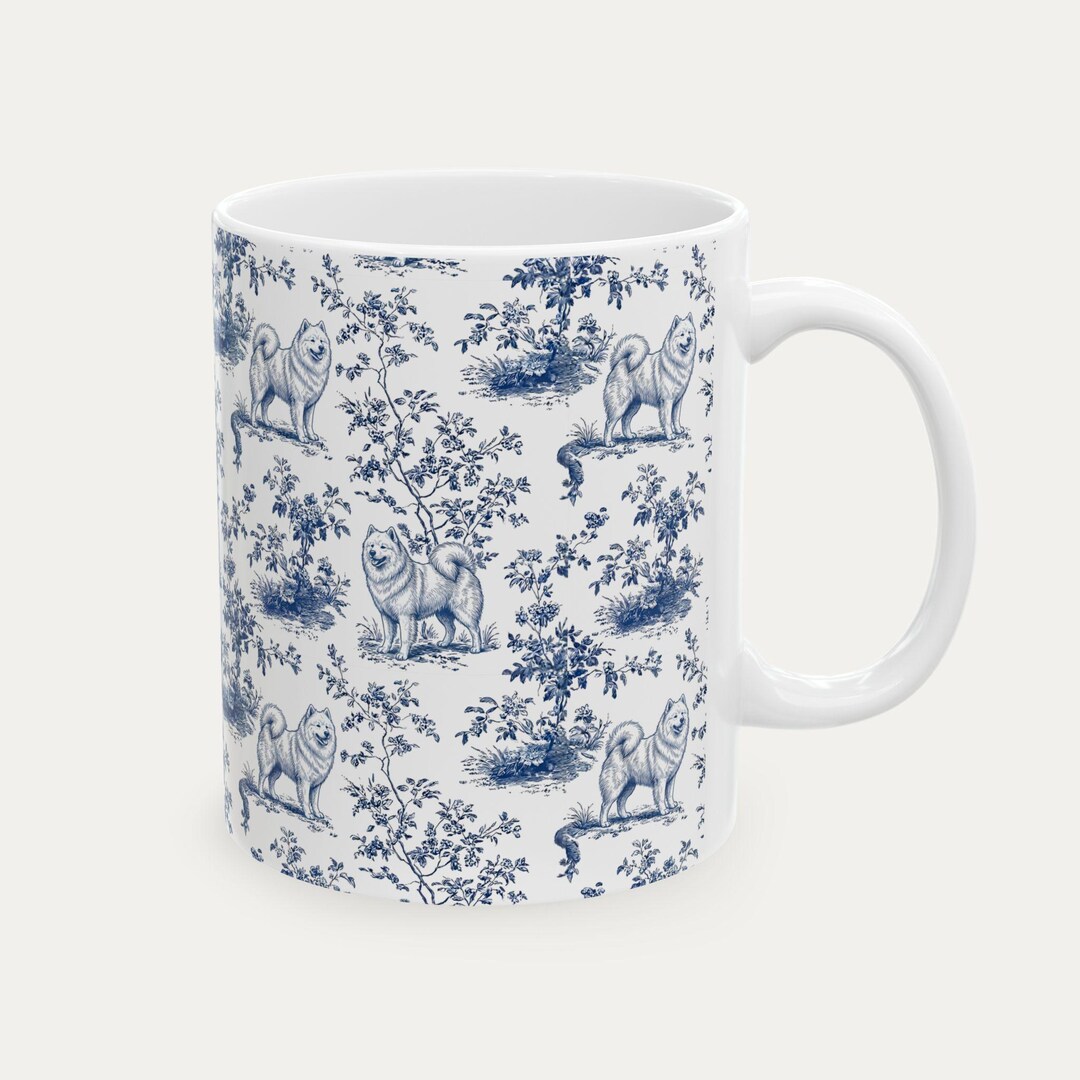 Samoyed Toile Mug, Toile De Jouy Dog Coffee Cup, Samoyed Mom Gift, Dog ...