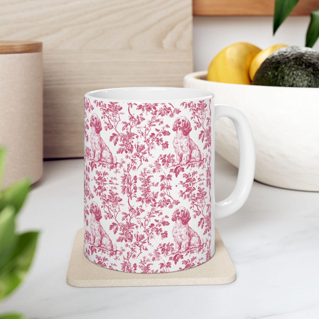 Cocker Spaniel French Pink Toile De Jouy Mug , Cocker Spaniel Mug ...