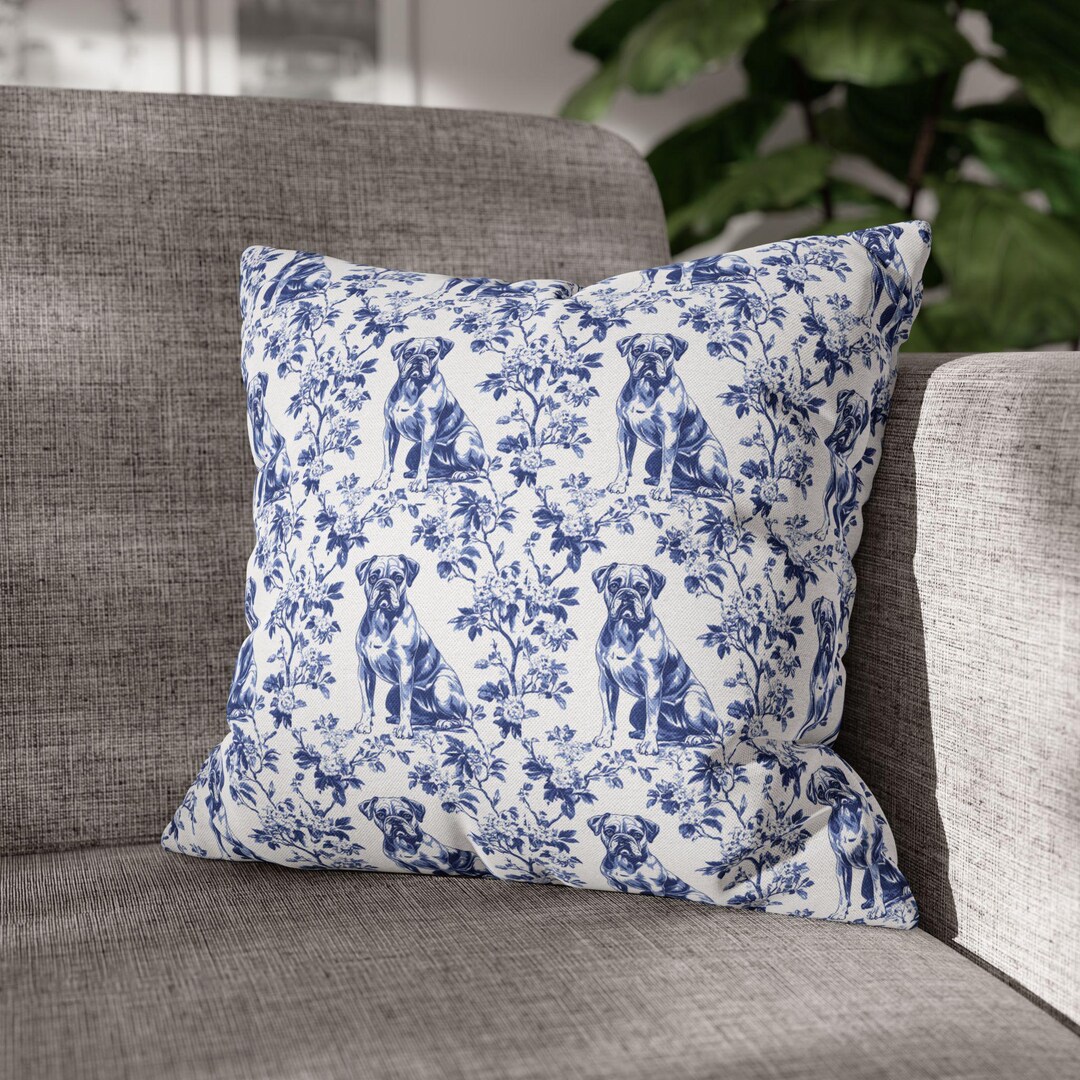 Boxer Dog Blue French Toile Pillow, Toile De Jouy Cushion, INCLUDES ...