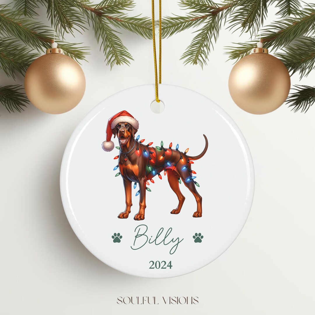 Custom Color Doberman Christmas Ornament, Doberman Gift, Dog Ornament, Pet Ornament, Custom Pet ...