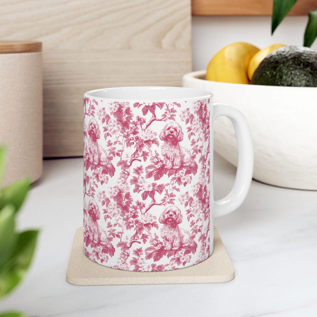 Cavapoo French Pink Toile De Jouy Mug, Cavapoo Mug, Cavapoo Gift ...
