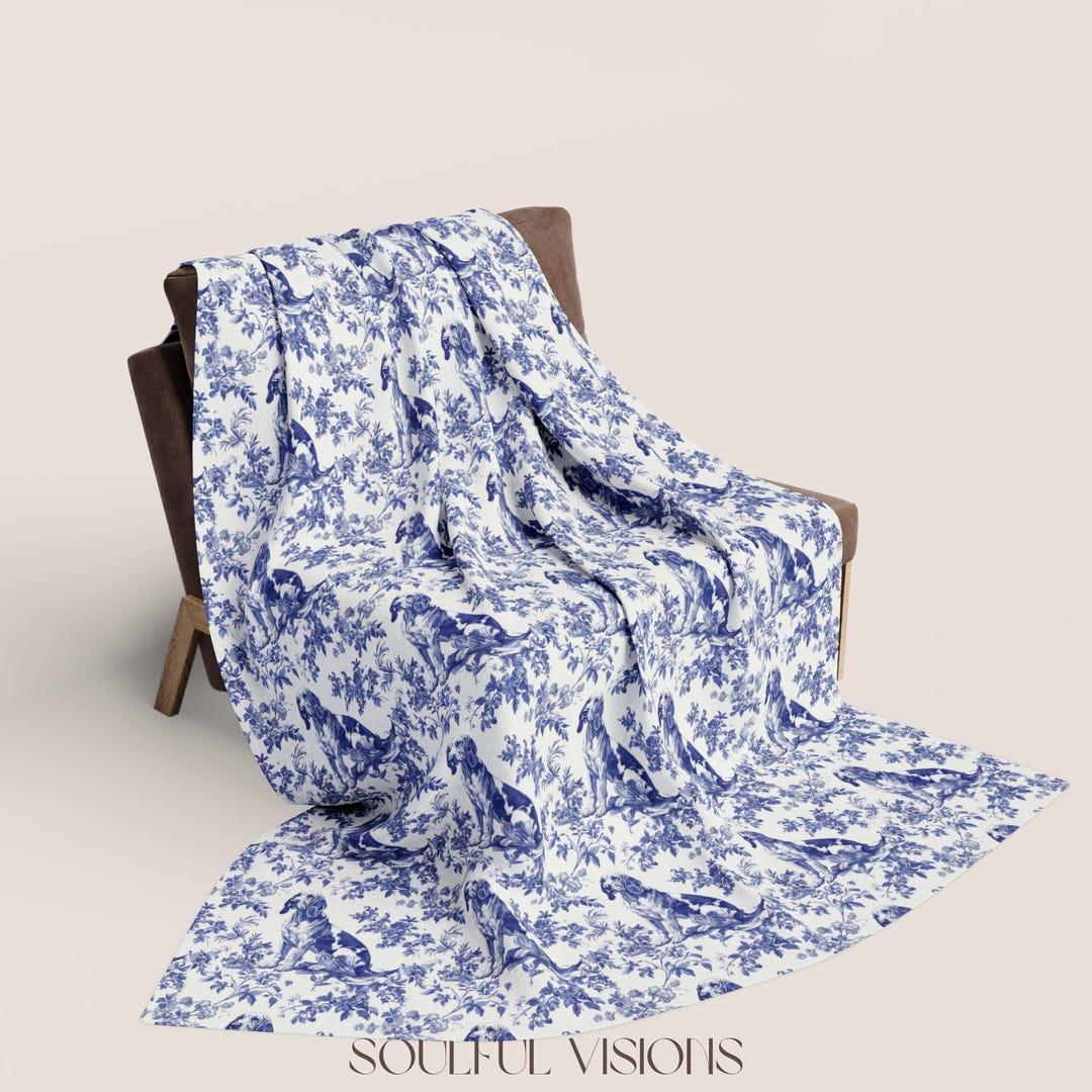 Bloodhound French Toile De Jouy Blanket, Bloodhound Blanket, Bloodhound ...