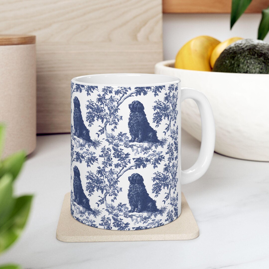 Newfoundland French Blue Toile De Jouy Mug, Dog Coffee Mugs ...