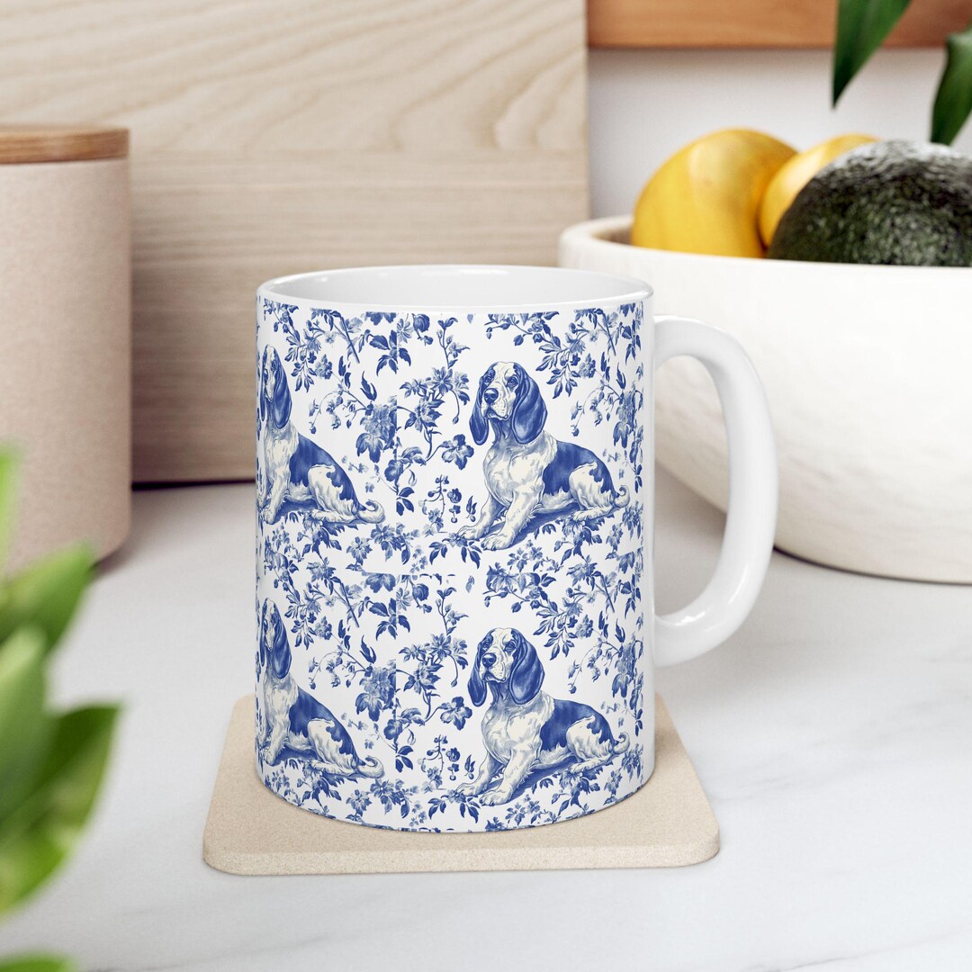 Basset Hound Blue French Toile De Jouy Mug , Basset Hound, Basset Hound ...