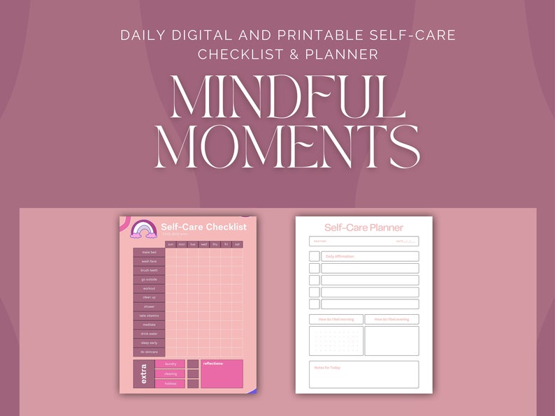 Mindful Self-care Daily Digital and Printable Checklist and Planner ...