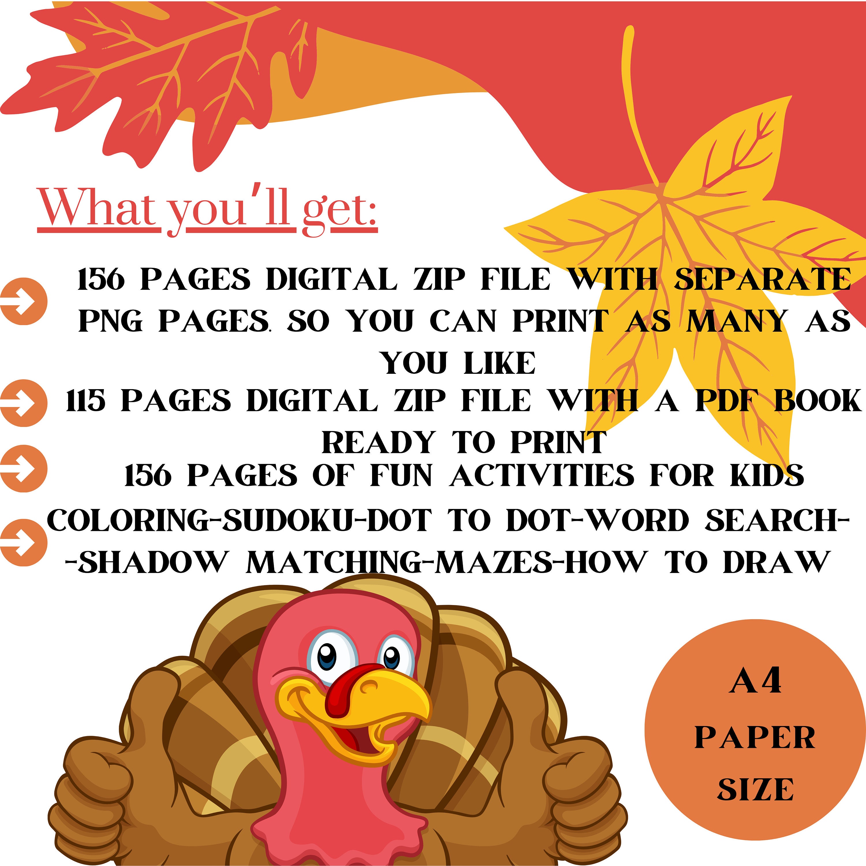 Thanksgiving Printable Kids Activity Book, Educational Games, Coloring ...
