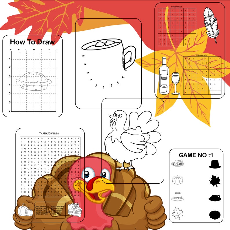 Thanksgiving Printable Kids Activity Book, Educational Games, Coloring ...