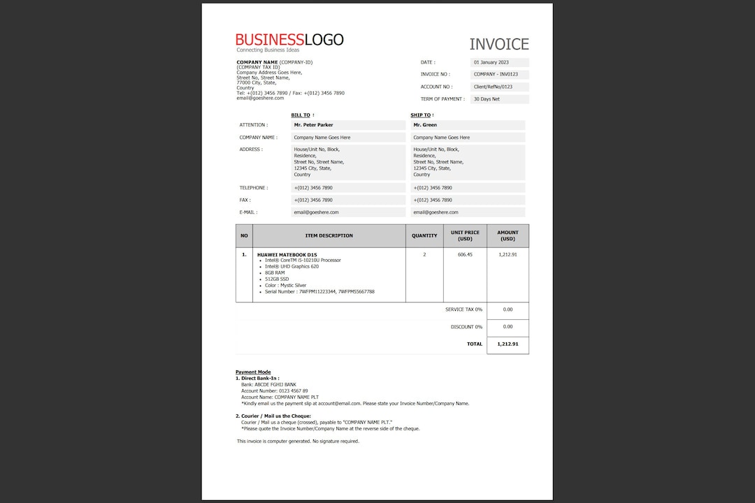 Best Full Editable Wording Invoice Template | Professional and Simple ...