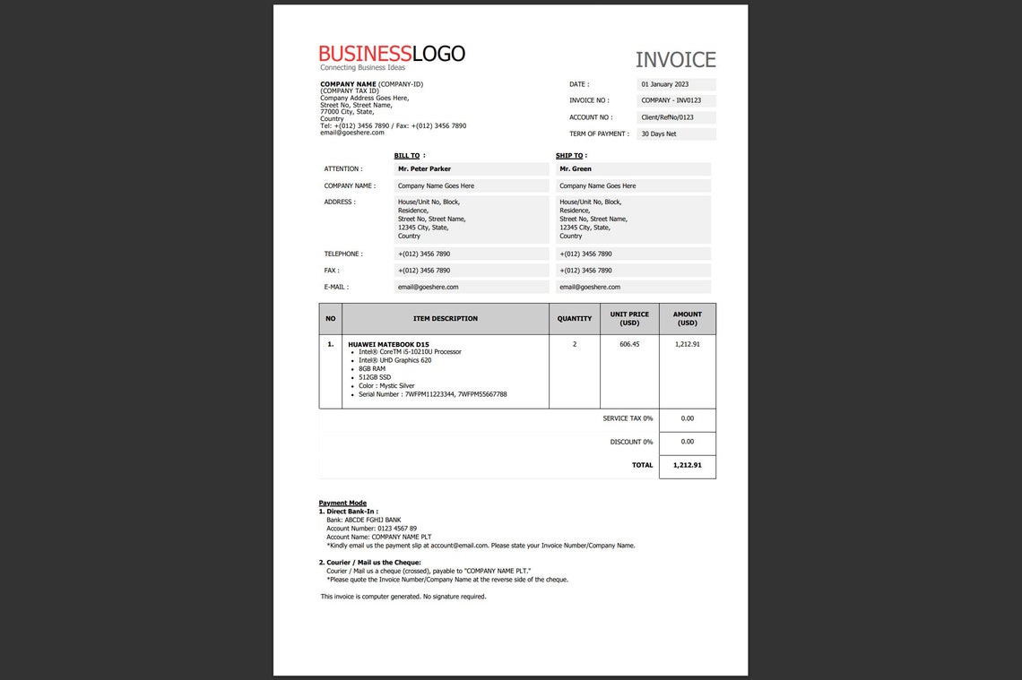 Best Full Editable Wording Invoice Template | Professional and Simple ...