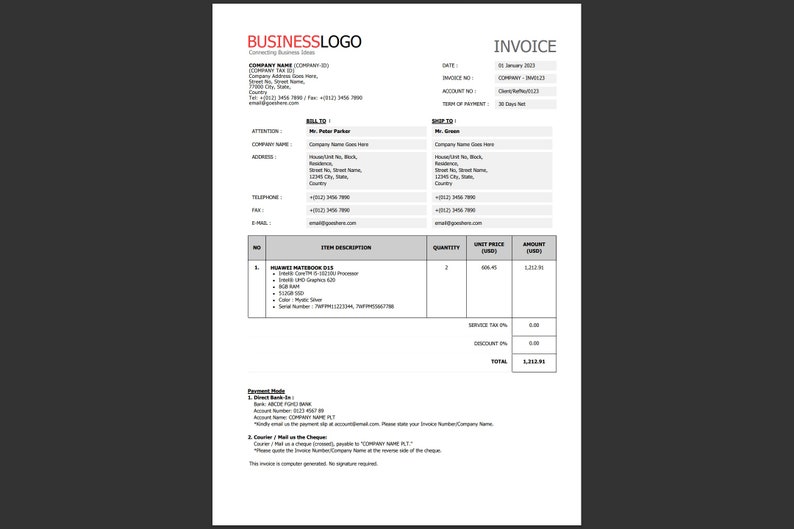 Best Full Editable Wording Invoice Template | Professional and Simple ...