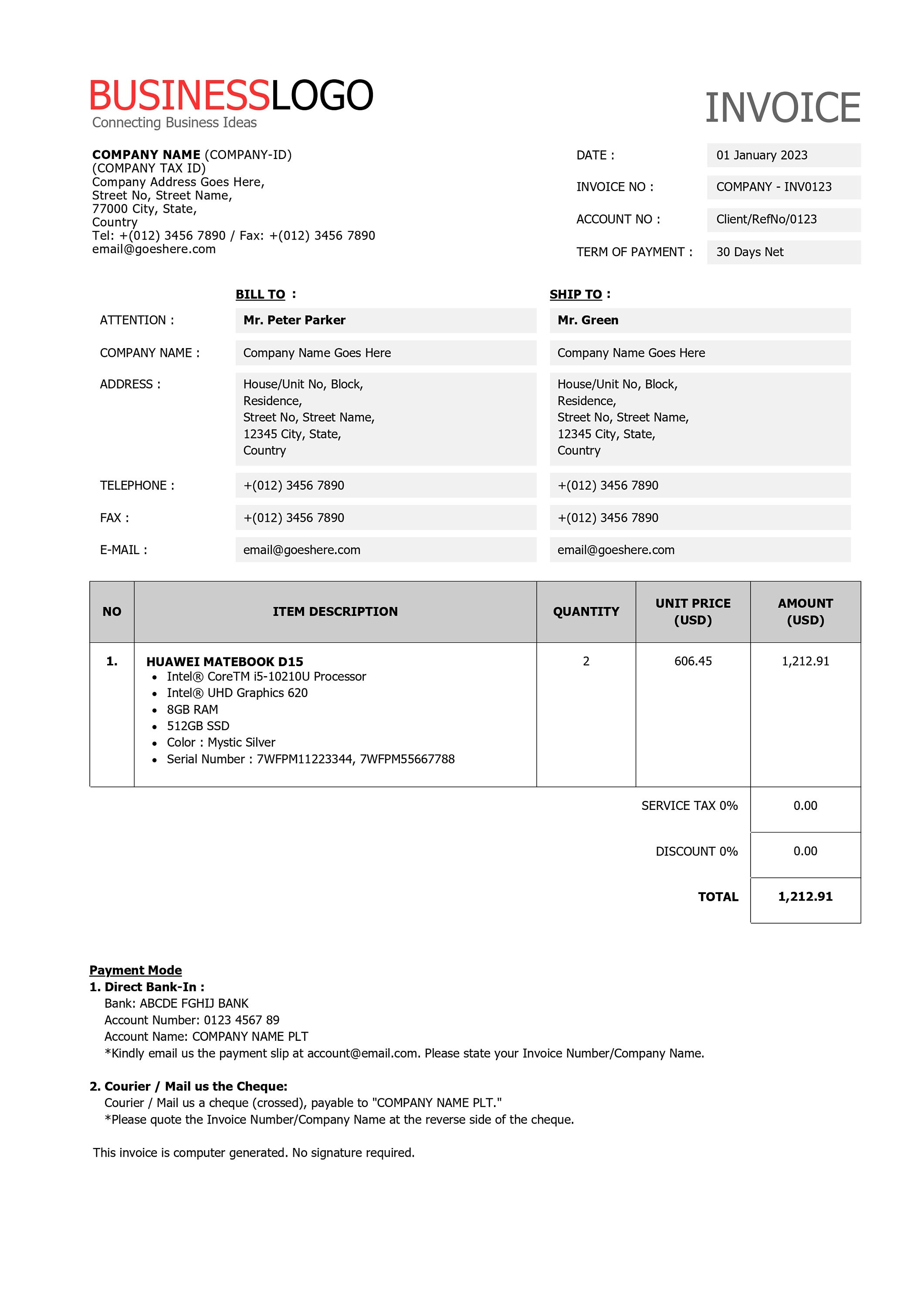 Best Full Editable Wording Invoice Template Professional and Simple ...