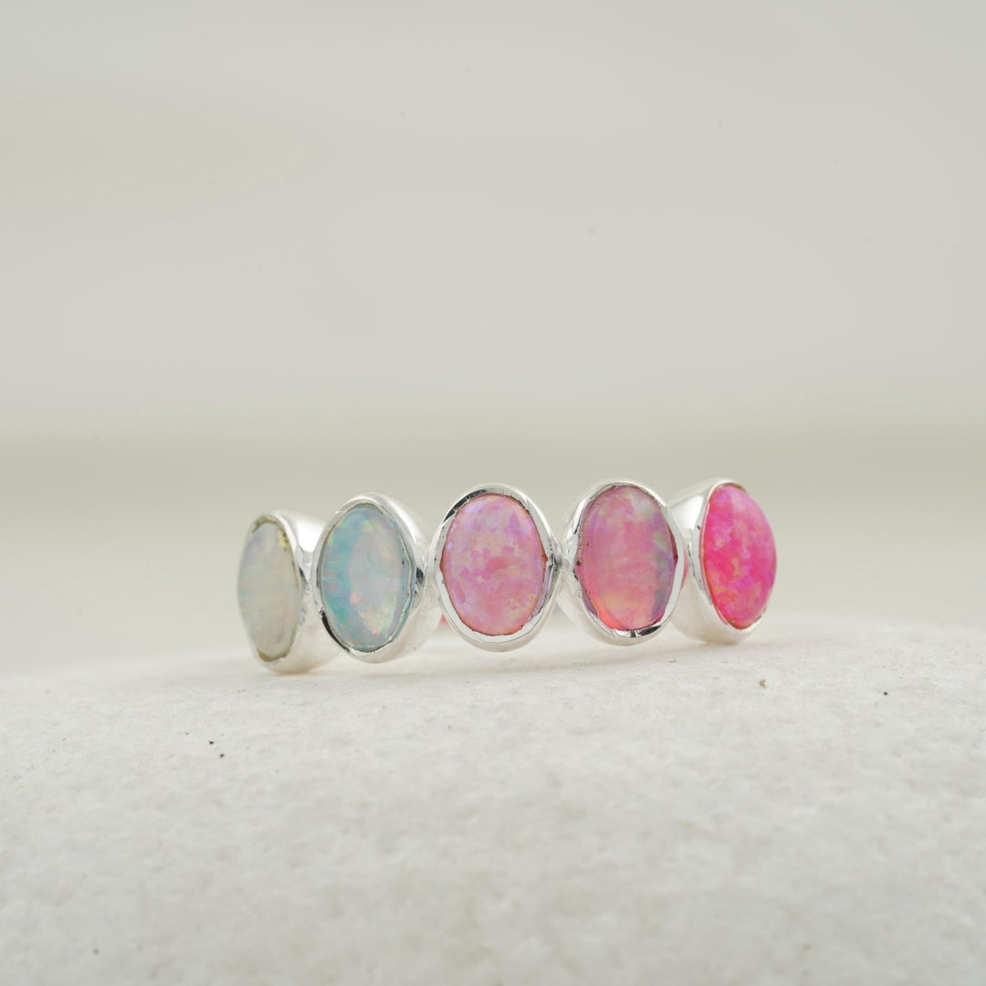 Pink Fire Opal Ring Opal Eternity Band Bezel Set Opal Ring 925 Sterling ...