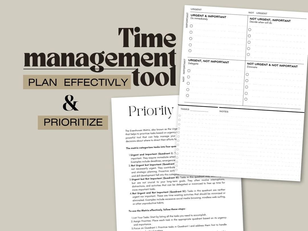 Time Management Tool - Eisenhower Matrix Productivity Printable - Plan ...