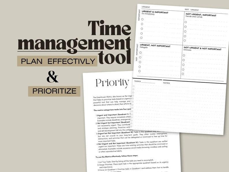 Time Management Tool Eisenhower Matrix Productivity - Etsy