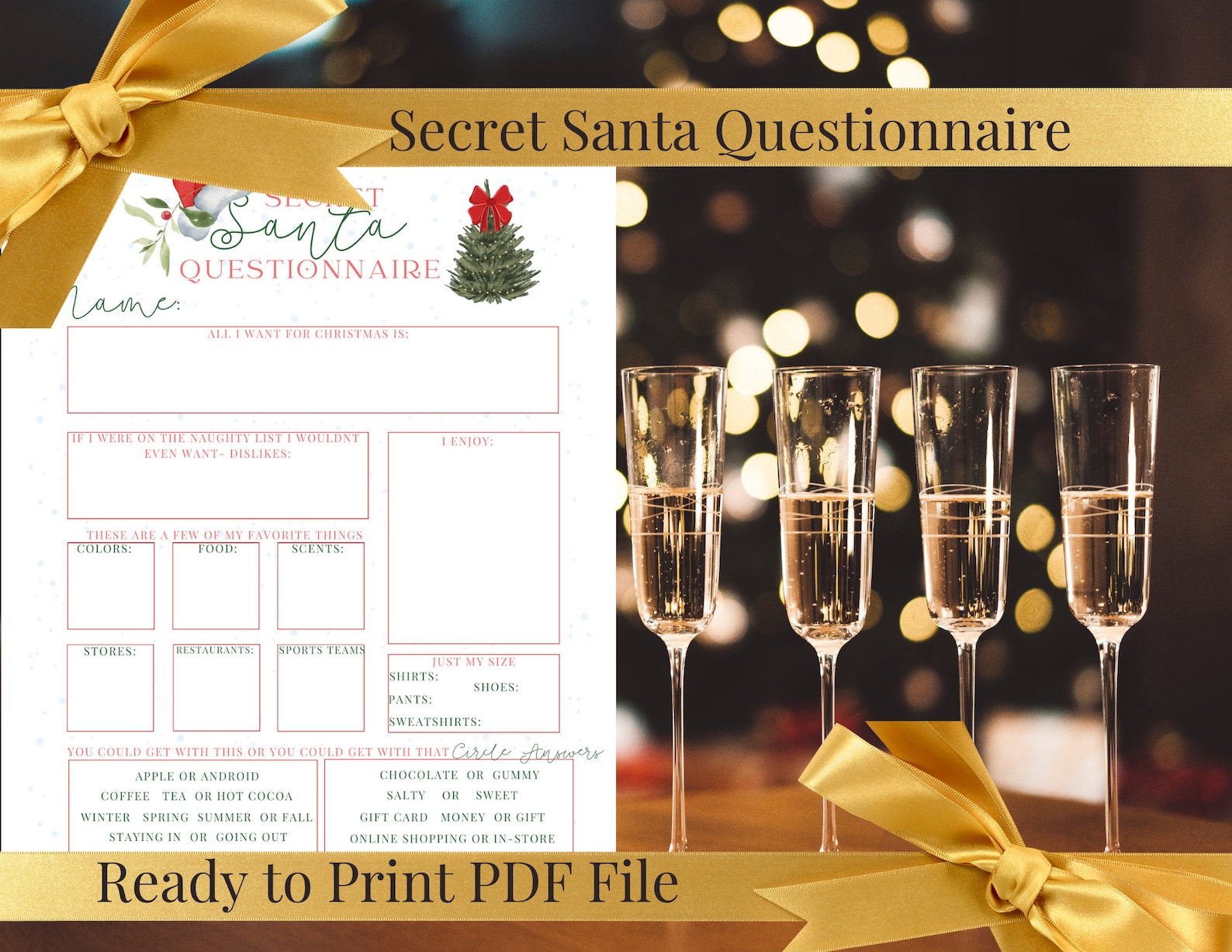 Secret Santa Questionnaire, Christmas Gift Exchange Form, Office ...