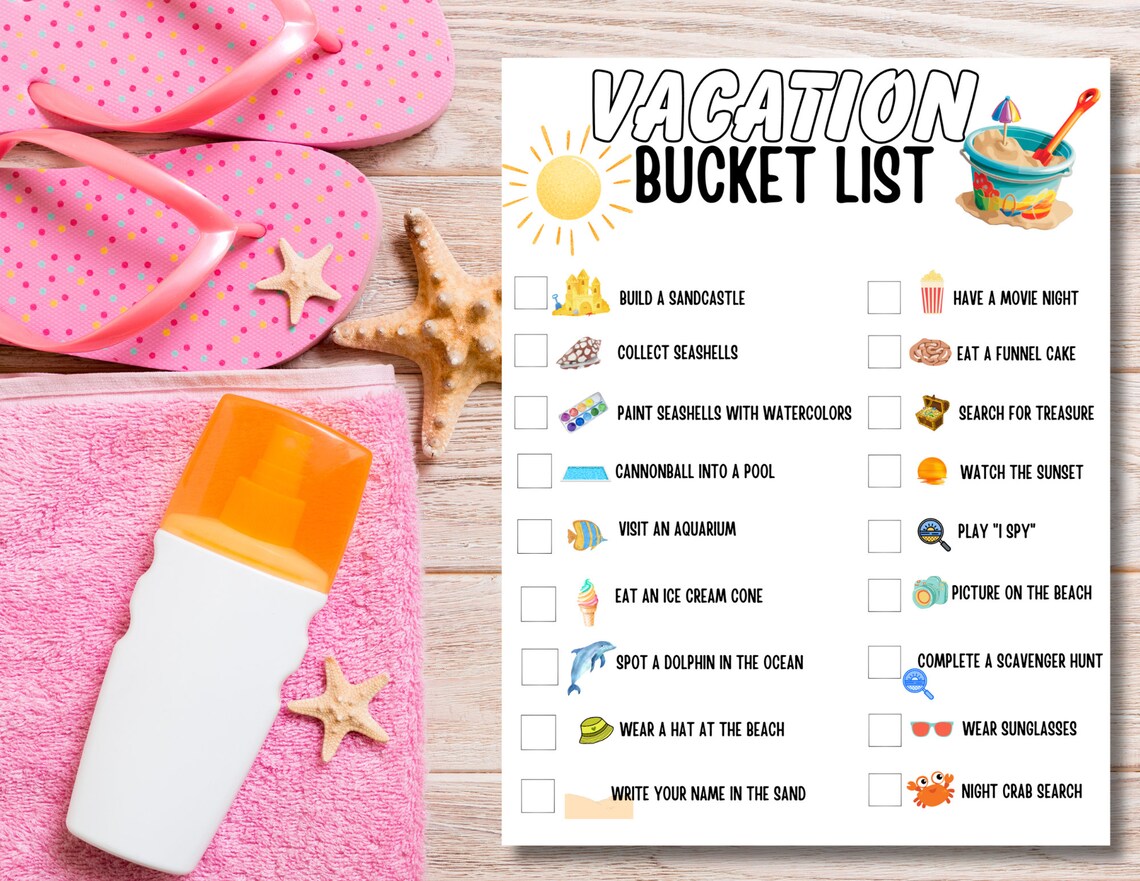 Printable KIDS BEACH Bucket List Kids Vacation Game Editable Game for ...