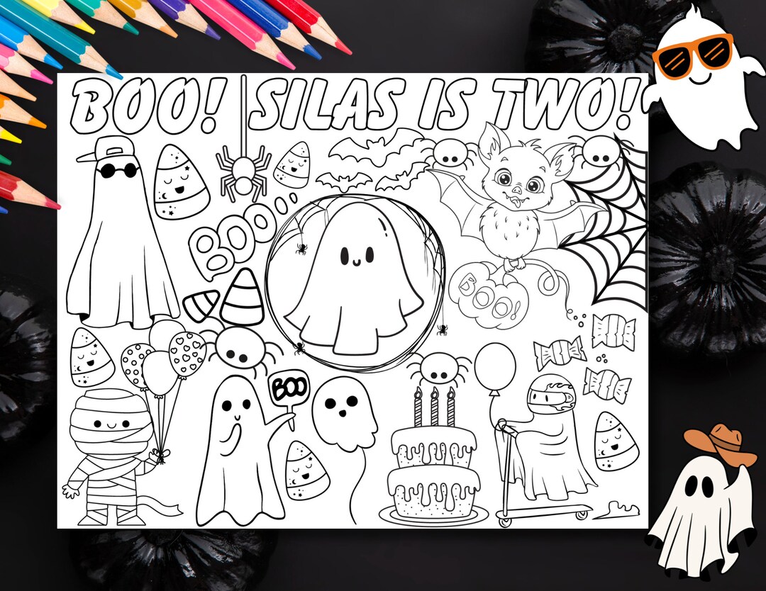 Halloween Coloring Placemat, Boo-day Birthday Party Favor, DOWNLOAD ...