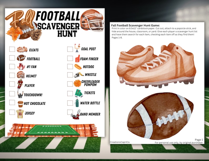 Fall Football Scavenger Hunt, DOWNLOAD, Kids Football Game, Sports Game ...