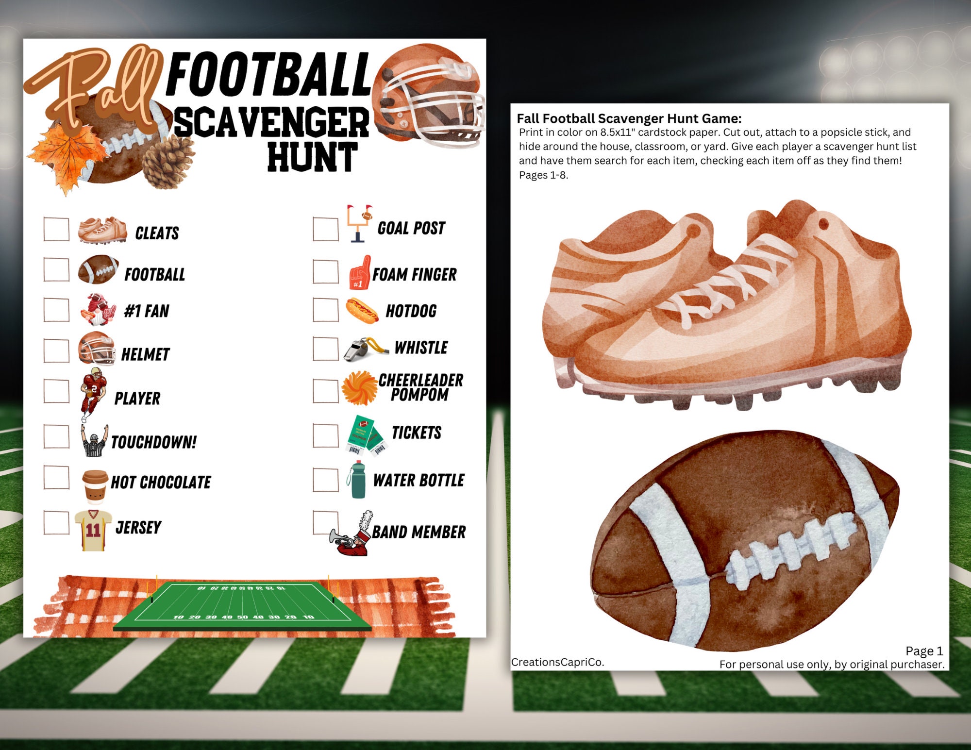 Fall Football Scavenger Hunt, DOWNLOAD, Kids Football Game, Sports Game ...