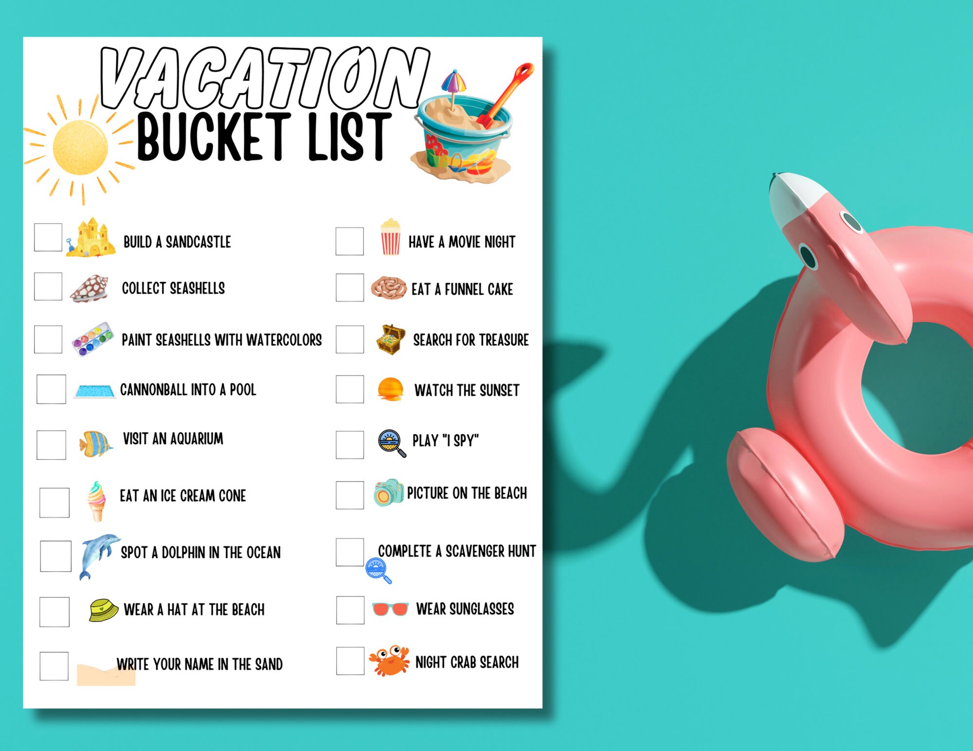 Printable KIDS BEACH Bucket List Kids Vacation Game Editable Game for ...
