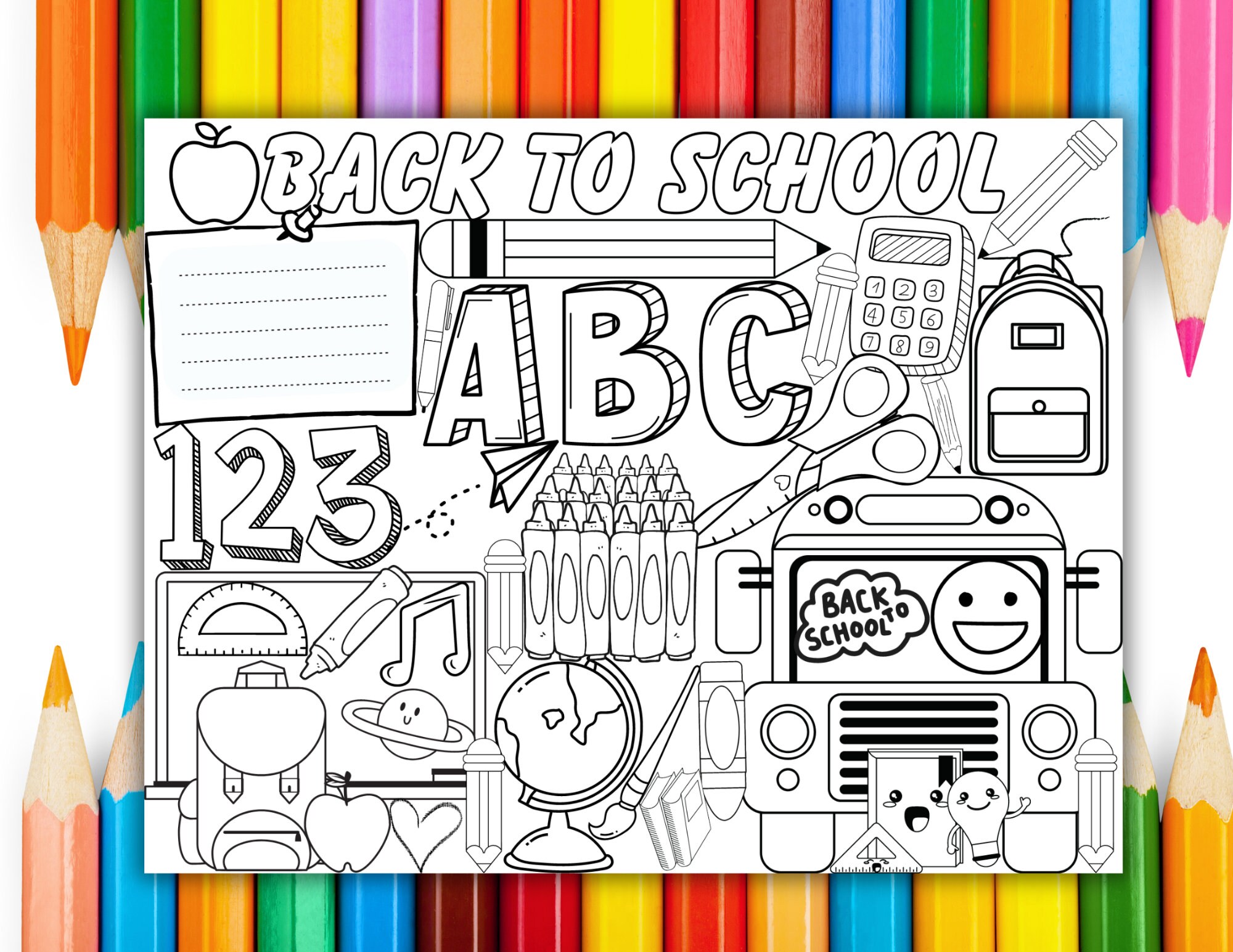 Back to School Coloring Placemat, School Coloring Page, Back to School ...