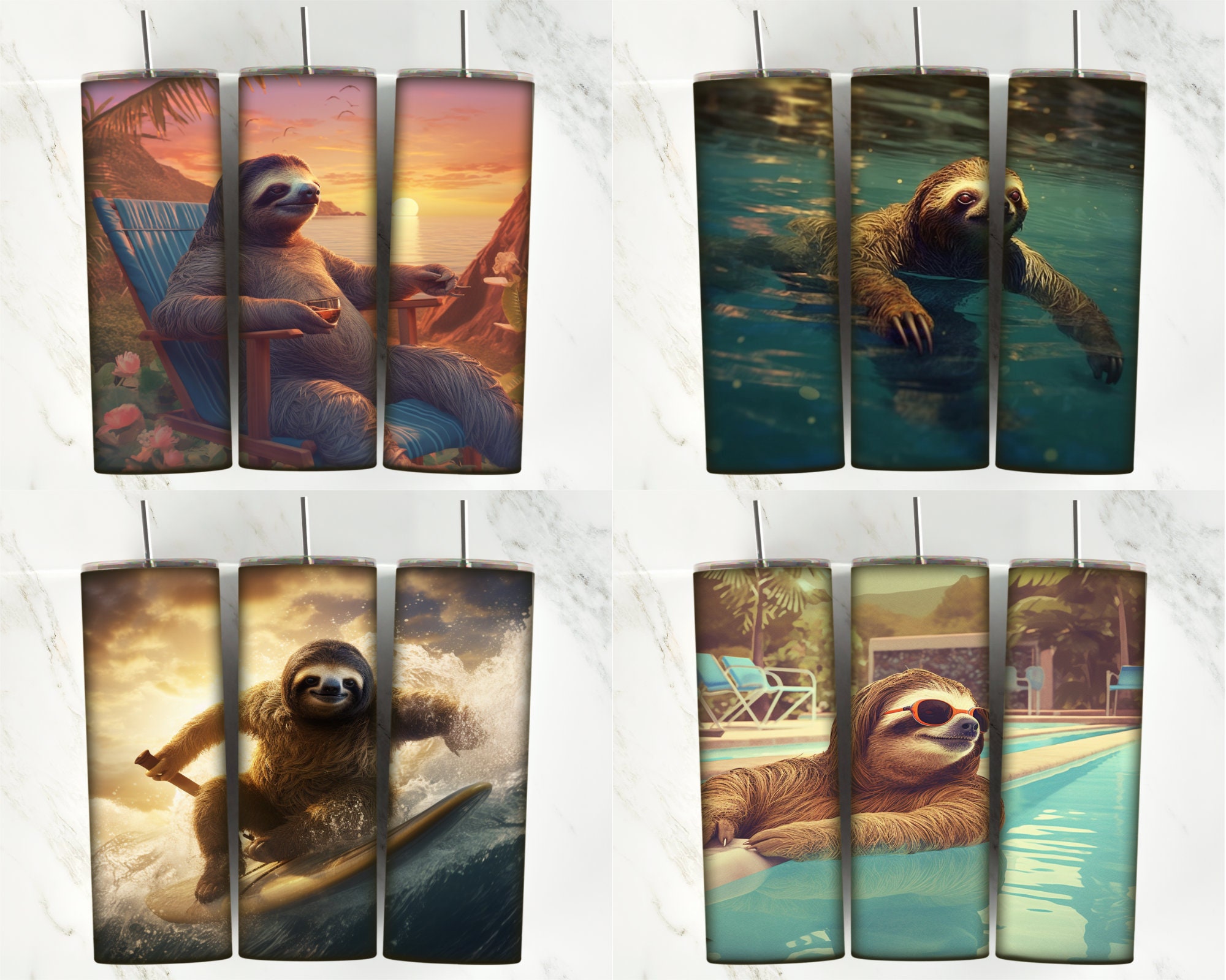 100 Sloth Tumbler Wrap Bundle 20oz Skinny Tumbler Sublimation Designs ...