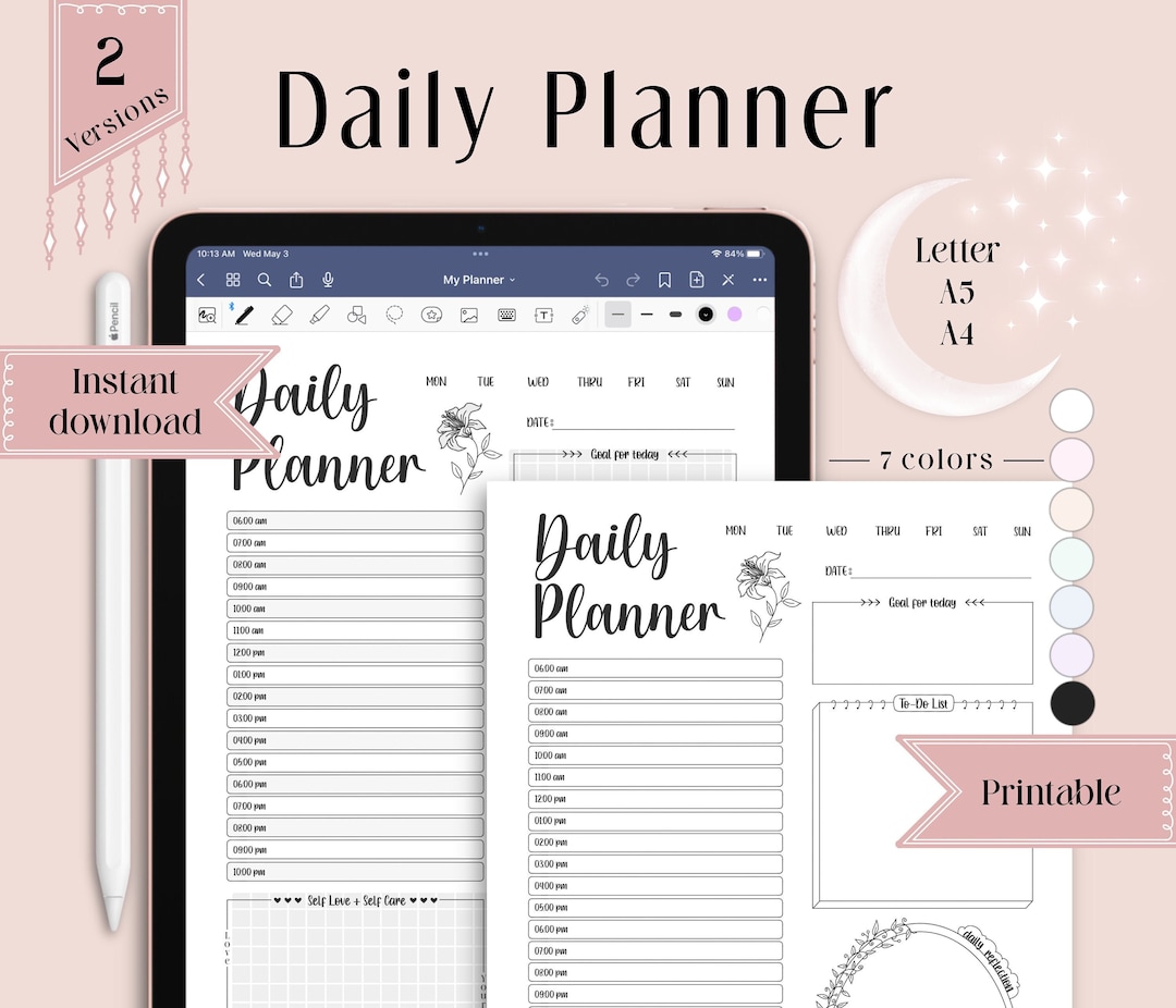 Minimalist Daily Planner Printable | Digital Daily Planner Page ...
